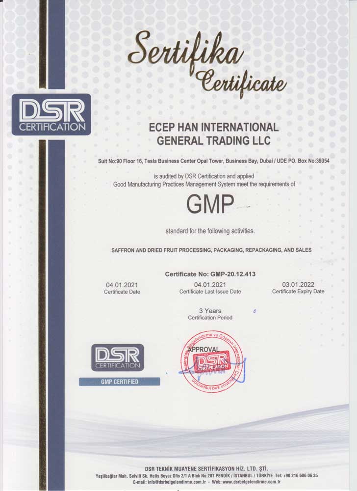 Good Manufacturing Practices GMP Certification - Harir Saffron